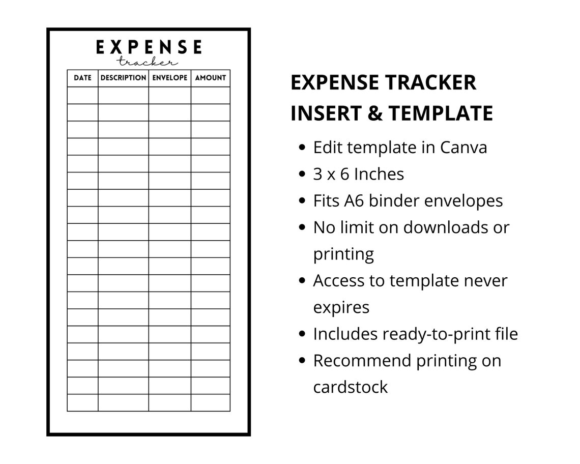 A6 Expense Tracker for Cash Envelope System Minimalist Insert Sheet ...