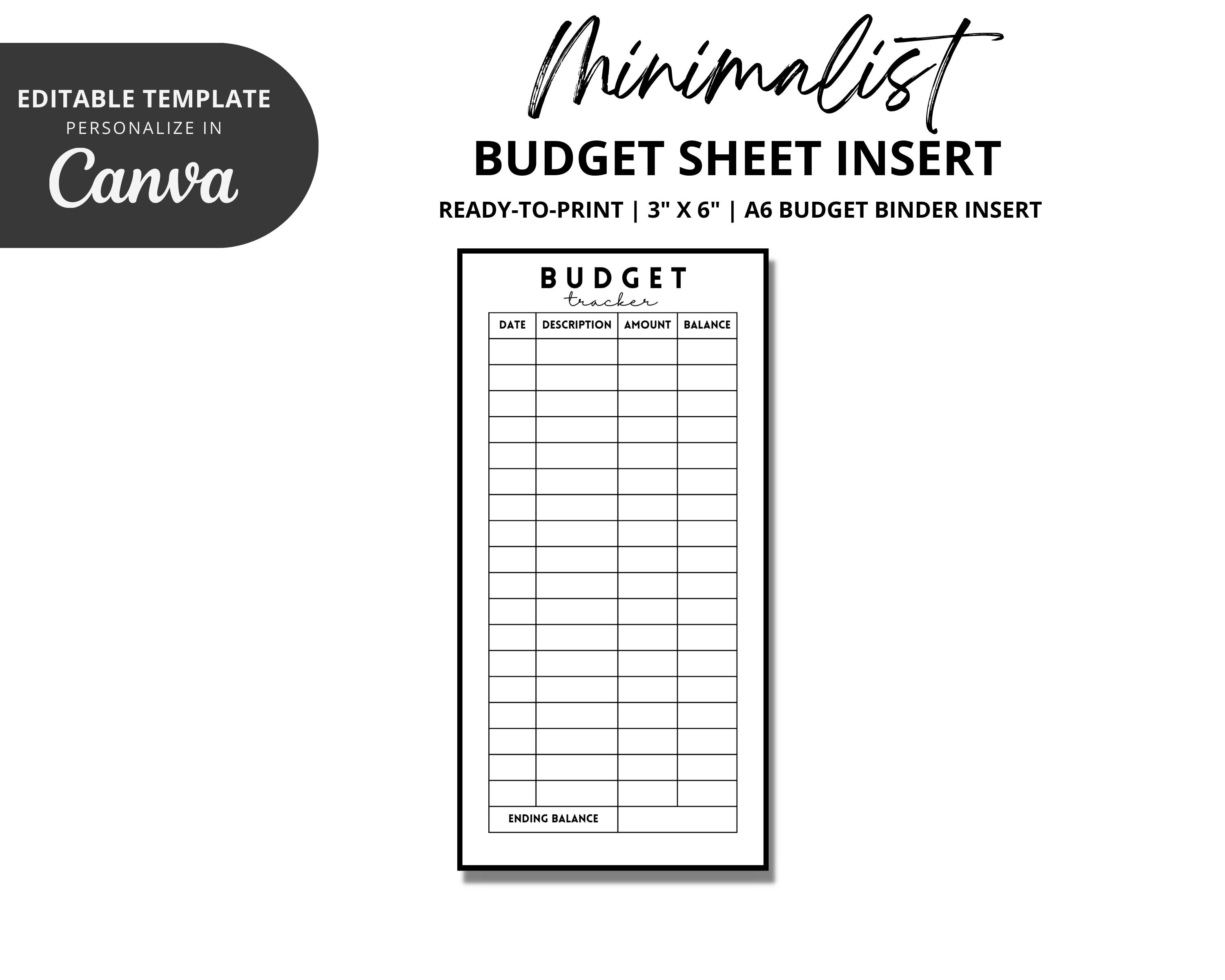 A6 Budget Tracker for Cash Envelope System | Minimalist Insert Sheet ...