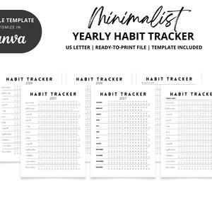 Minimalist Yearly Habit Tracker | US Letter | Editable TEMPLATE ...