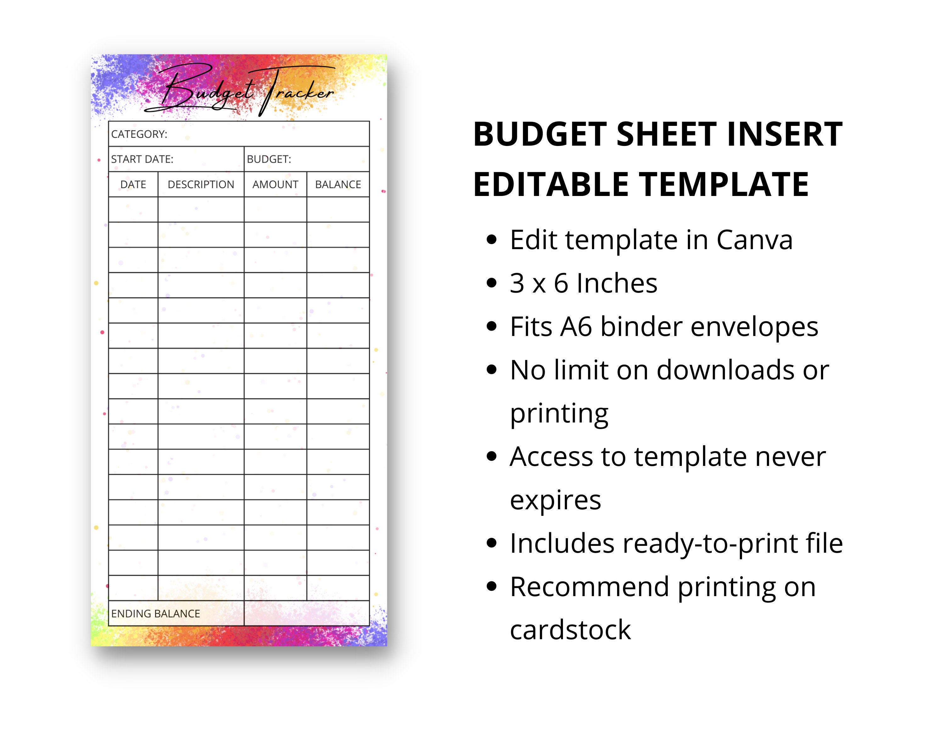 A6 Budget Sheet Insert for Cash Envelope System Budgeting Tracker Cash ...