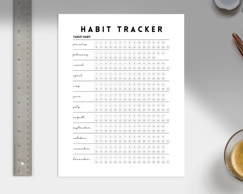Minimalist Yearly Habit Tracker | US Letter | Editable TEMPLATE ...