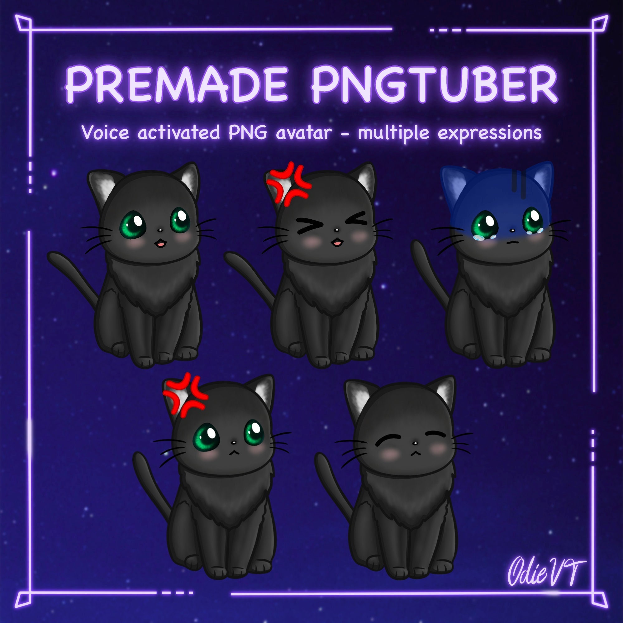 Premade Png-tuber - Black Cat [ Pngtuber, Vtuber, Discord Reactive Image - Avatar / Model for ...