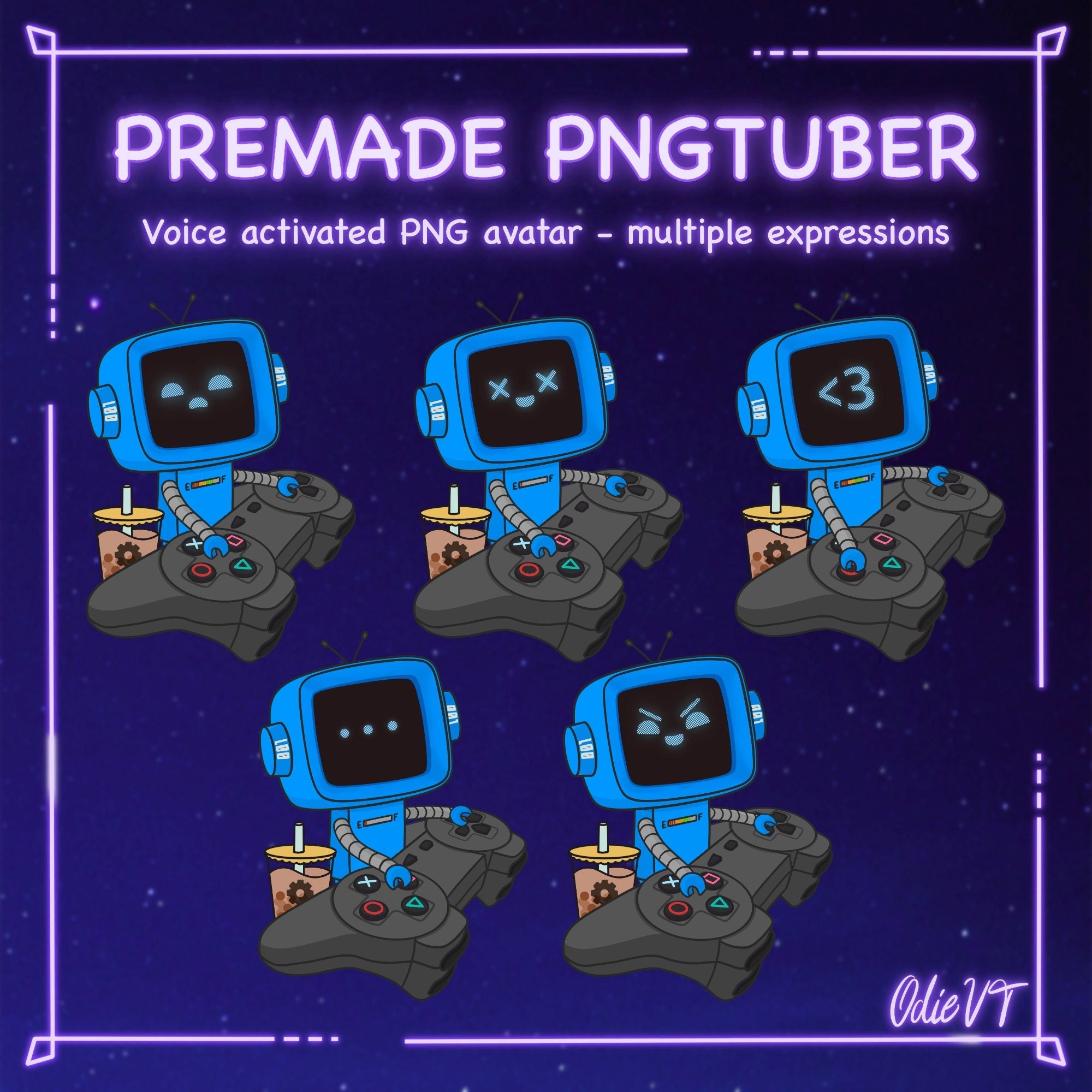 Premade Png-tuber - Blue Robot With 6 Expressions [ for Veadotube and ...