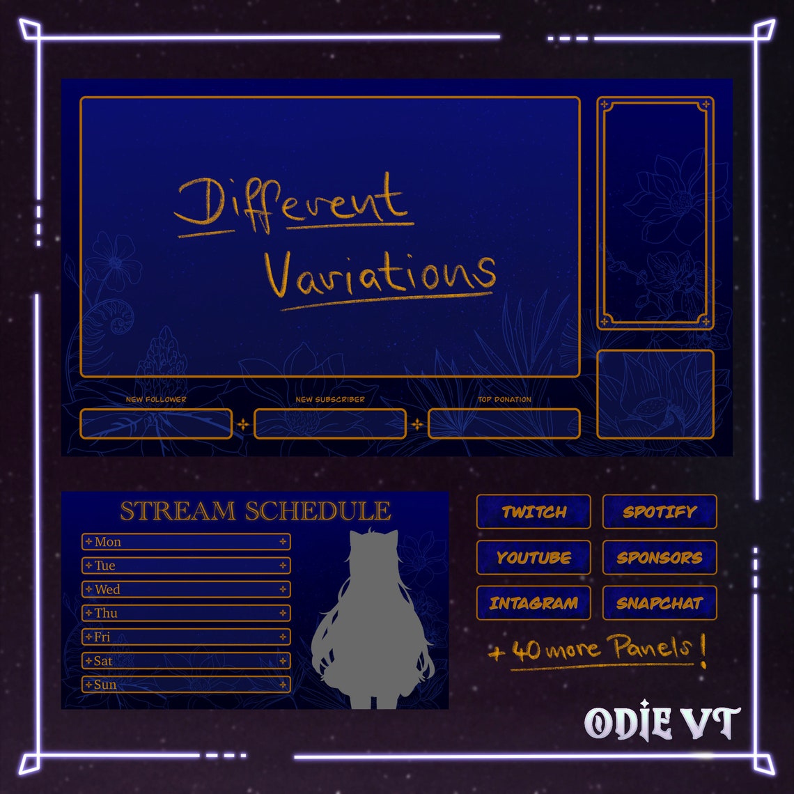 Blue Floral Stream Overlay, Schedule and Panels Pack Stream Overlay ...