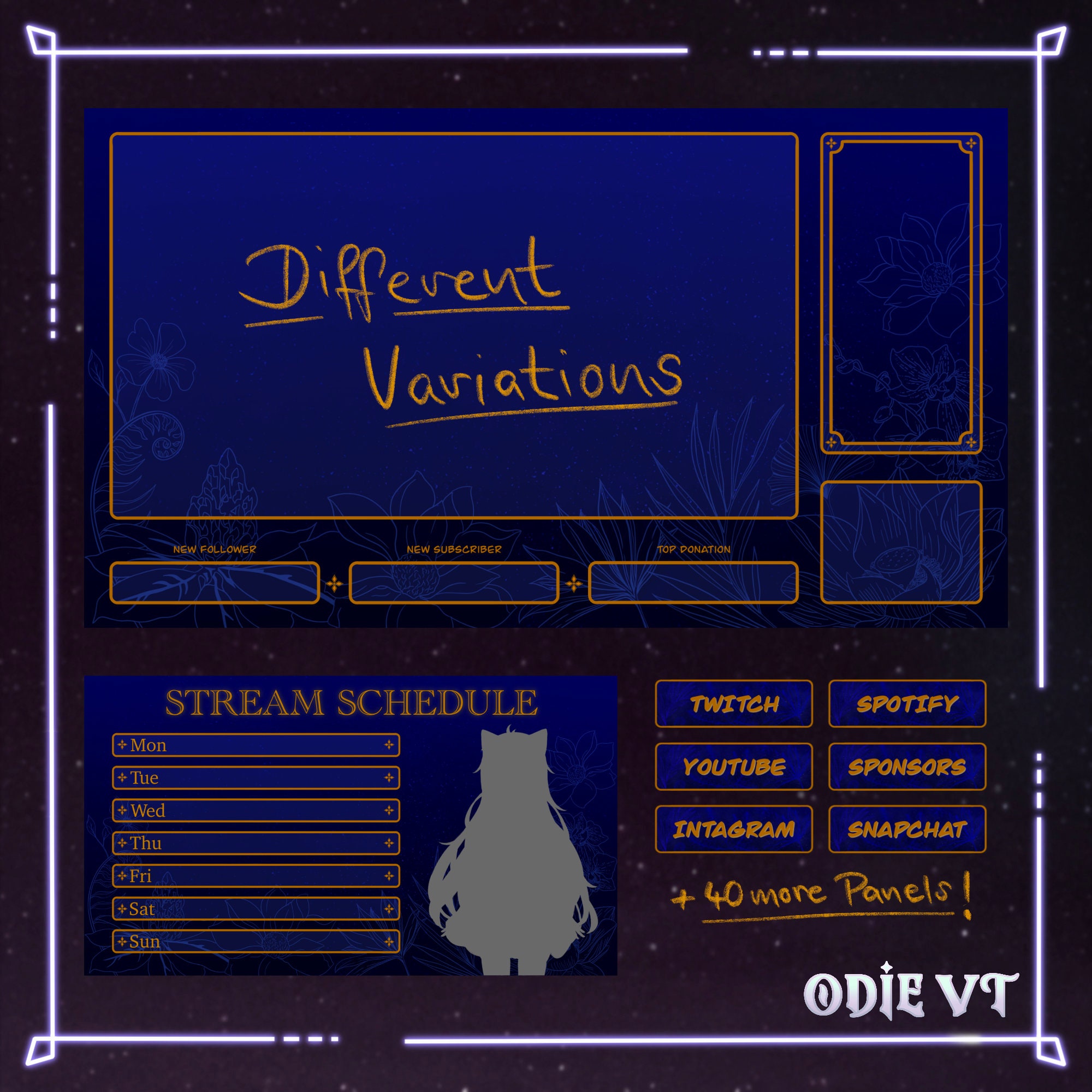 Blue Floral Stream Overlay, Schedule and Panels Pack [ Stream Overlay ...