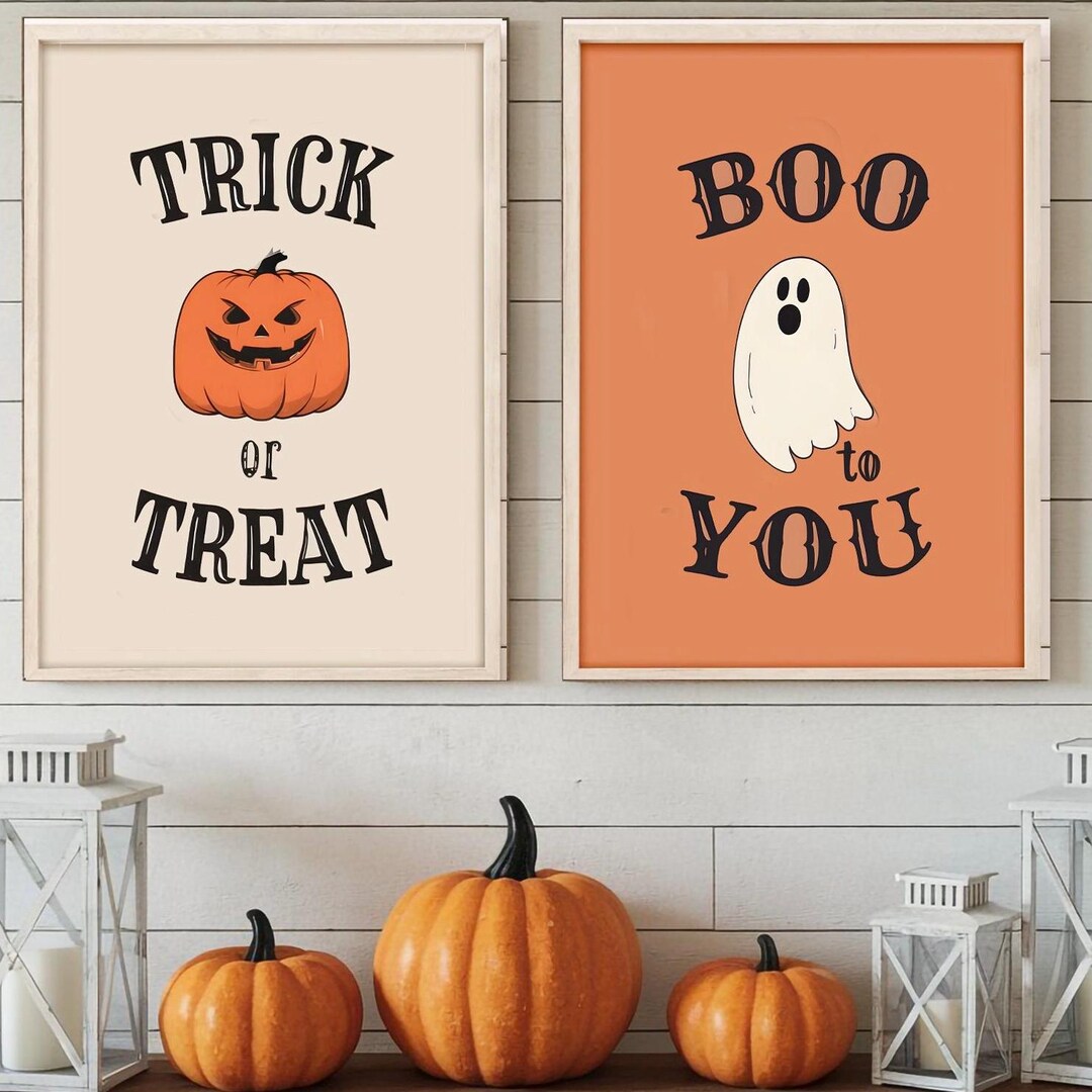Pumpkin Halloween Printable Wall Art, Trick or Treat Print, Retro ...