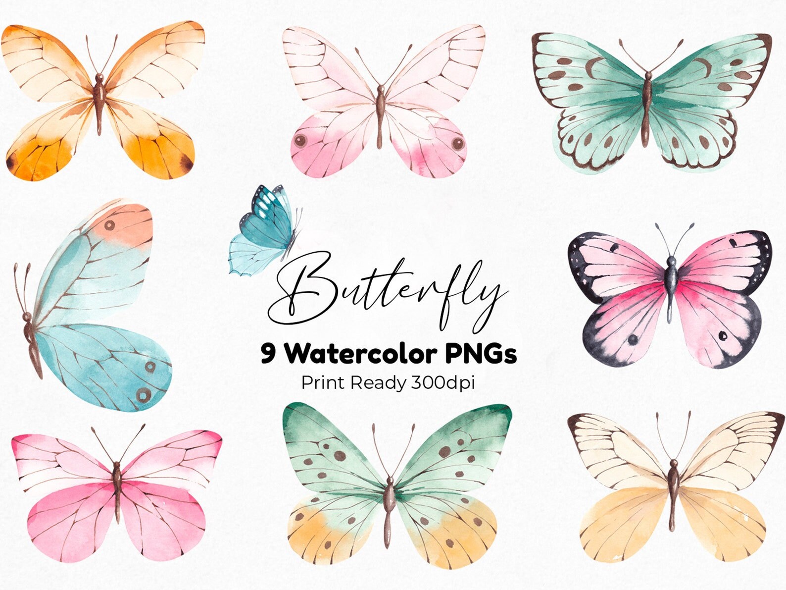 9 Butterfly PNG Clipart Files Watercolor Butterfly and - Etsy UK