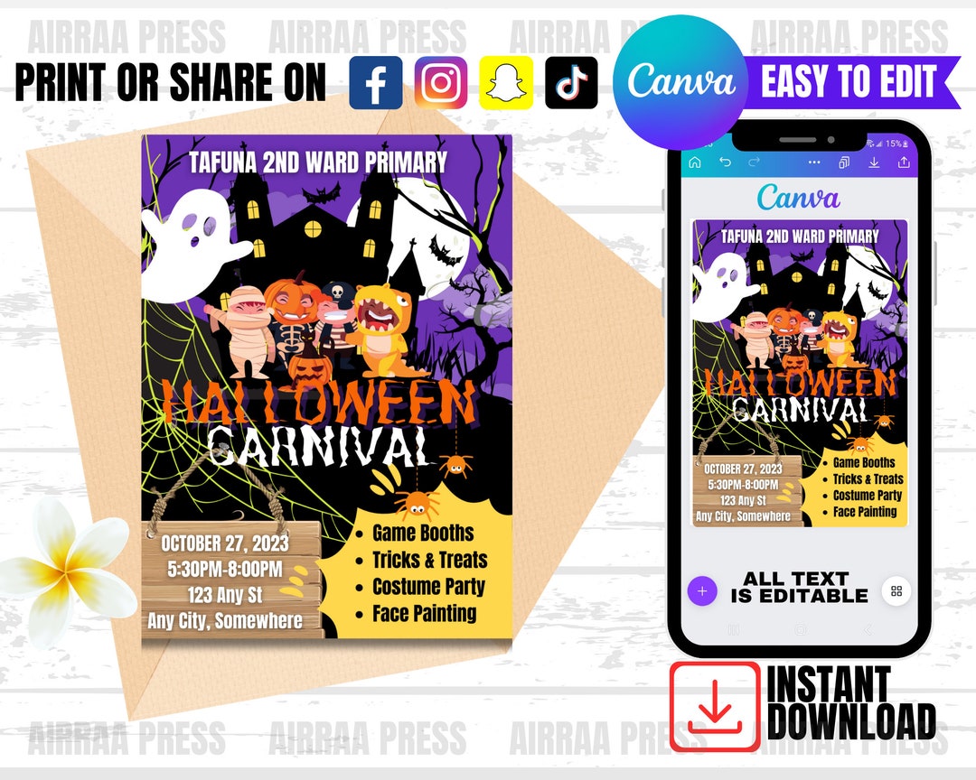 Editable Halloween Party Flyer & Invitation DIY Spooky Fun - Etsy