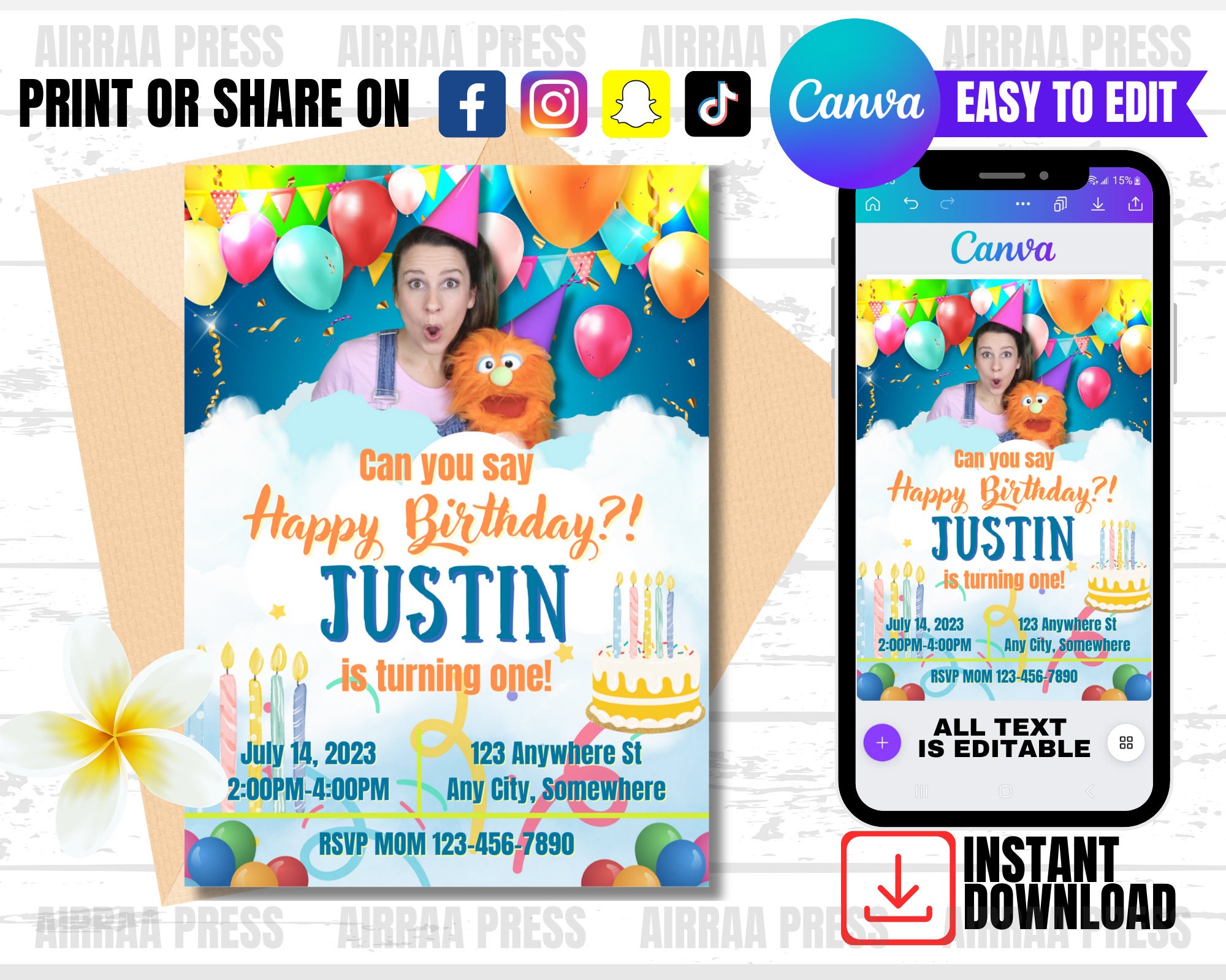 Editable Miss Rachel Birthday Invitation Template Canva Digital ...