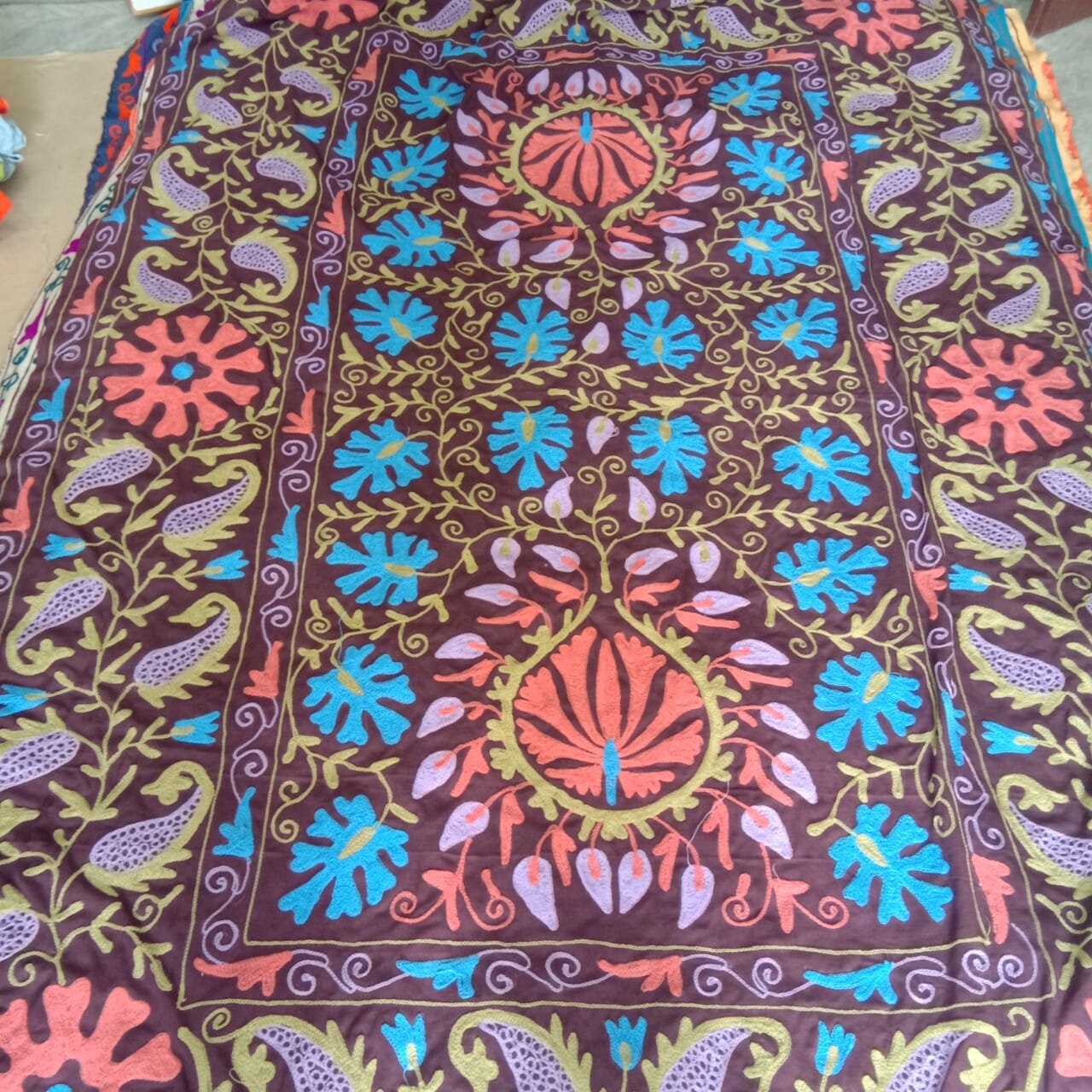 Uzbekistan Cotton Suzani Throw, Blanket, Hand Embroidery, Bedsheet ...
