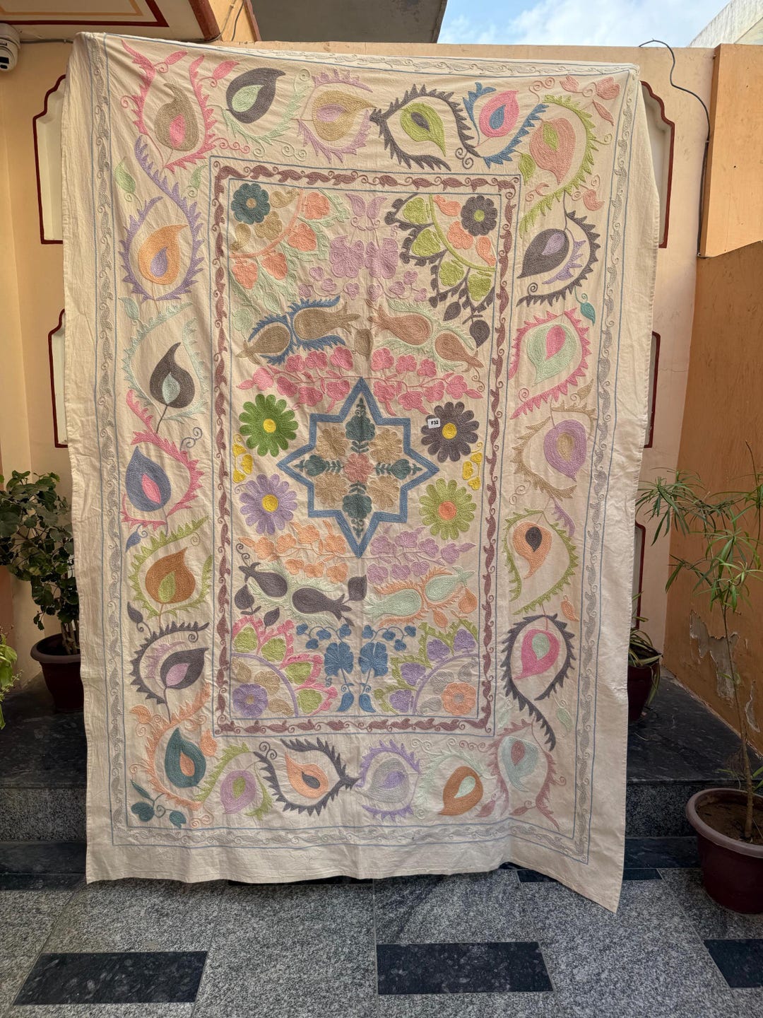 Handmade Suzani Throw Blanket: Uzbek Embroidery Art, Cotton Bedspread ...