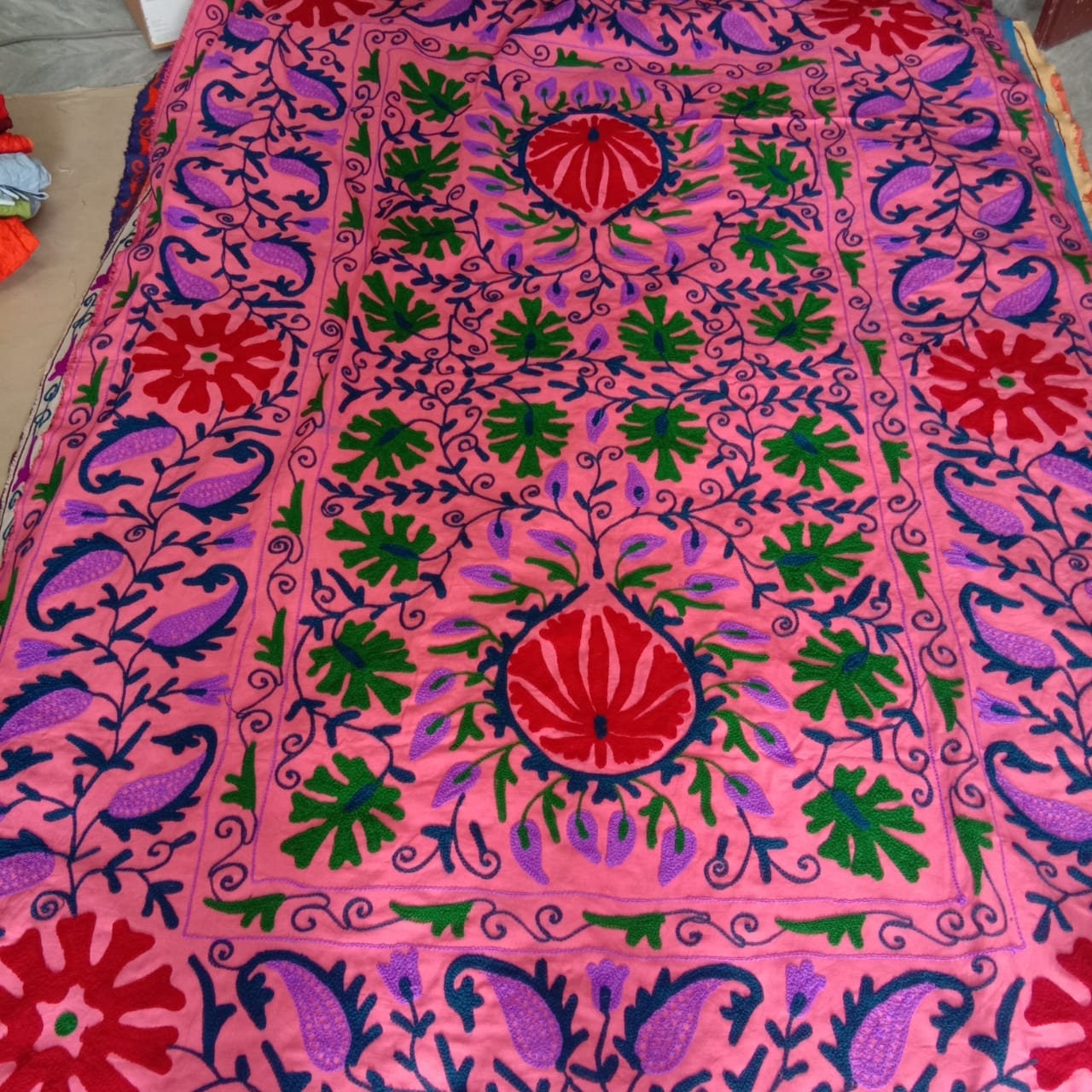 Uzbekistan Cotton Suzani Throw, Blanket, Hand Embroidery, Bedsheet ...