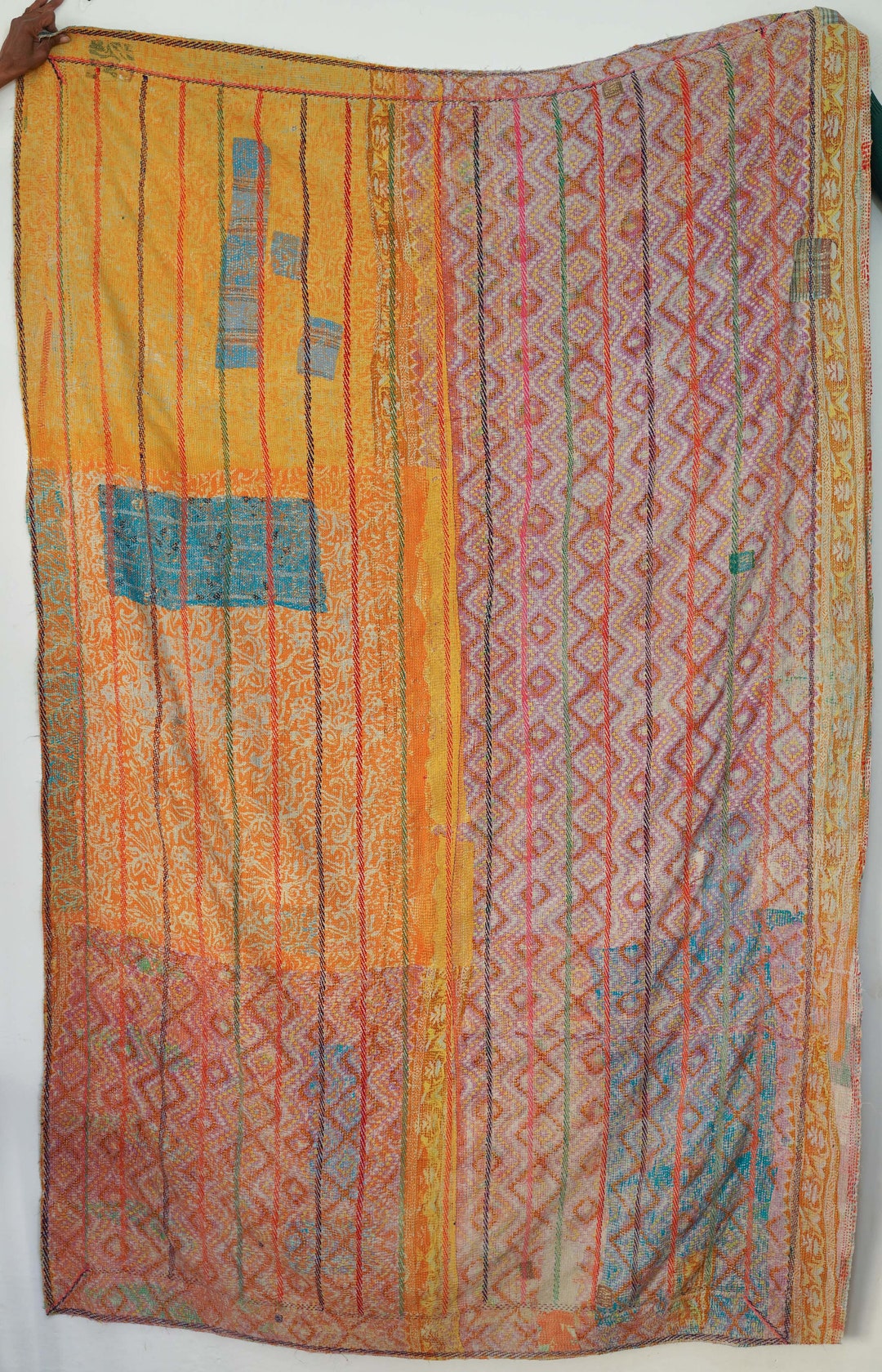 Indian New Beautiful Hand Stitched Kantha Quilt Bedspread Throw ...