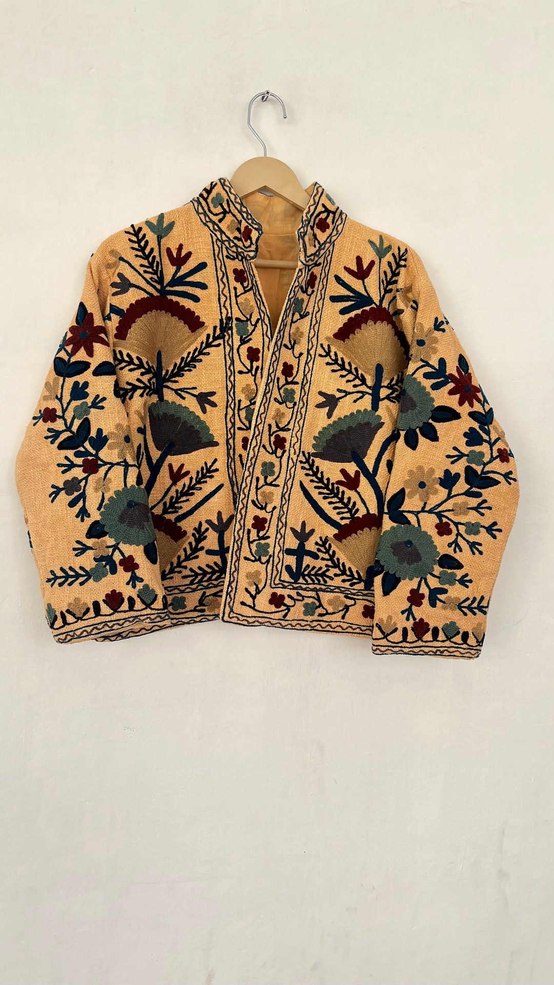 Cotton Suzani Hand Embroidery Jacket Coat, Yellow Women Wear Winter ...