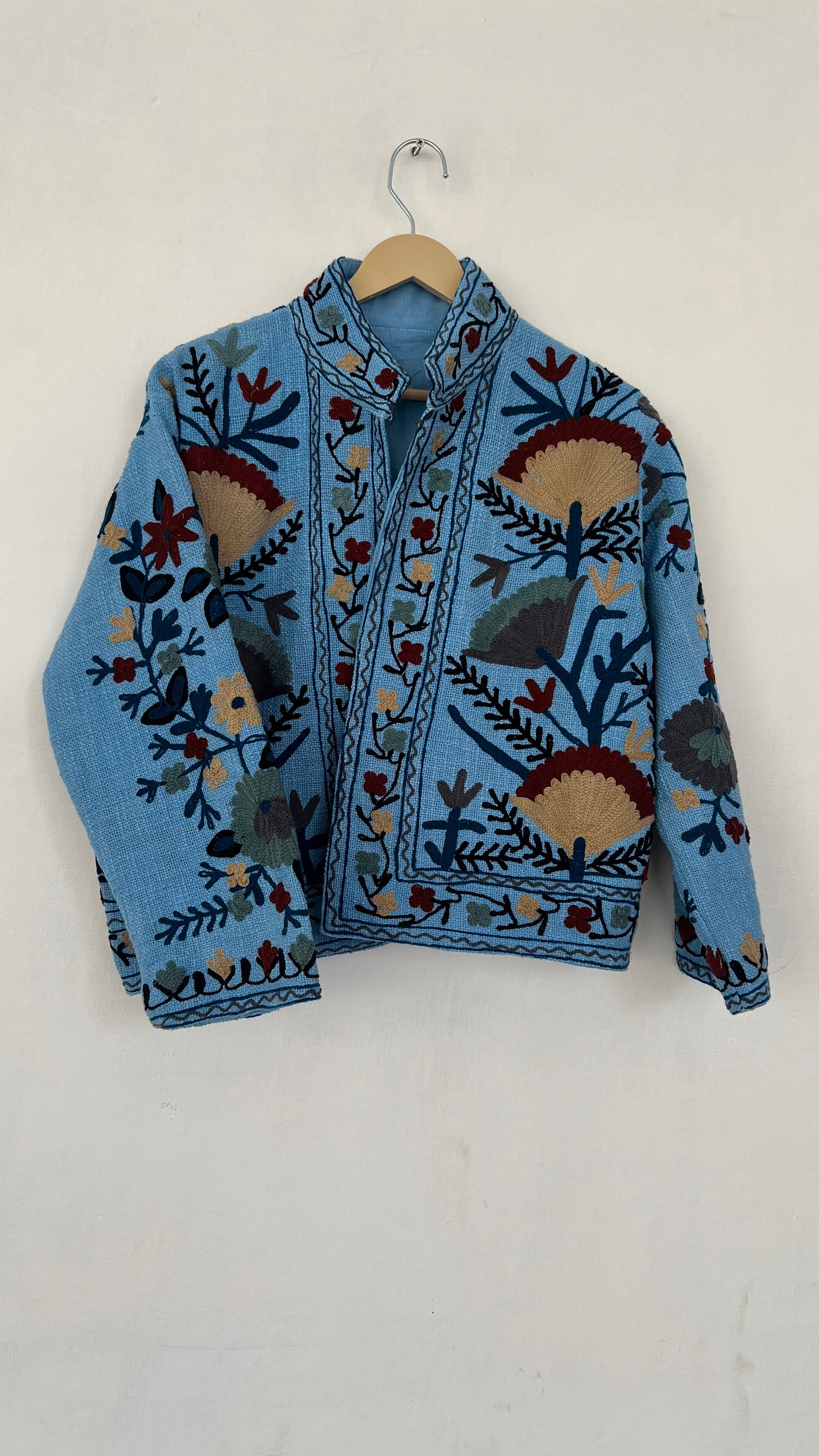 Cotton Suzani Hand Embroidery Jacket Coat, Blue Women Wear Winter ...
