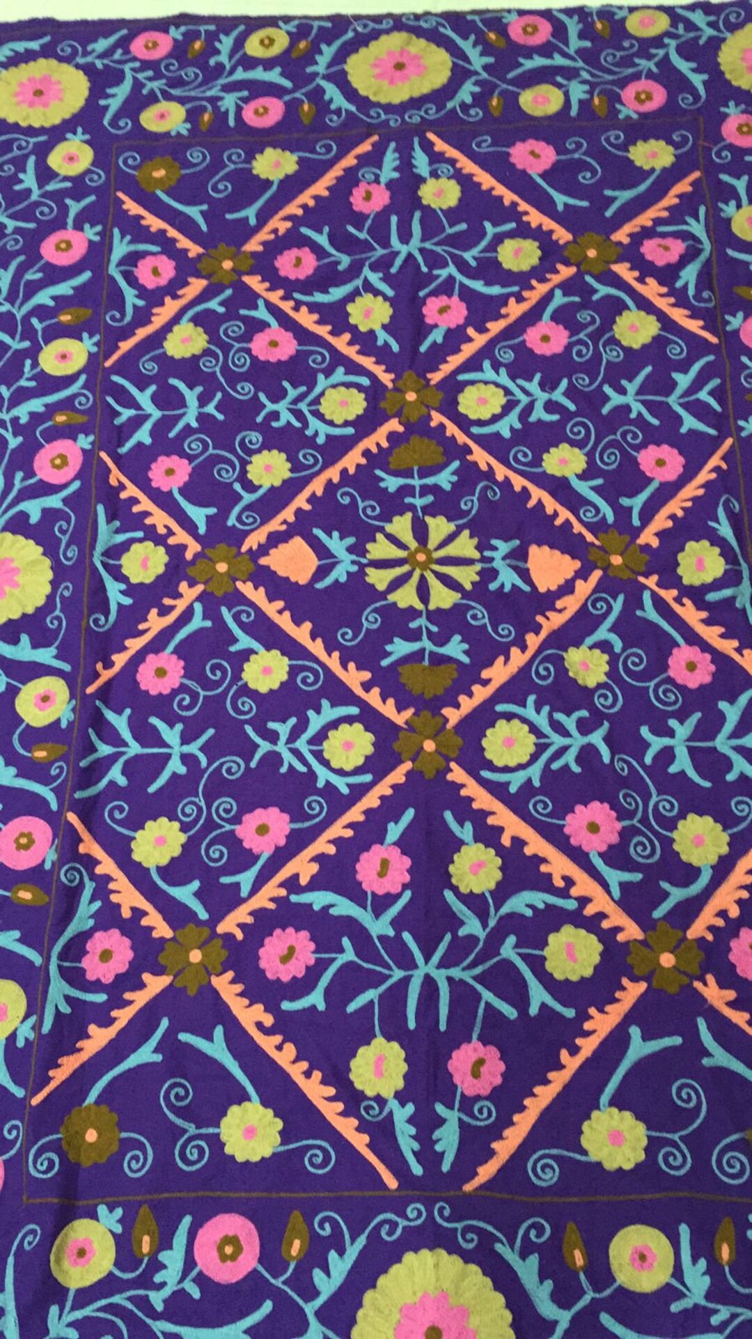 Uzbekistan Suzani Throw Blanket: Hand Embroidered Cotton Bedspread - Etsy