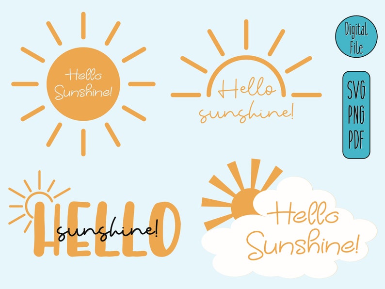 Sunshine SVG Bundle Sun Ray SVG Sunburst Design Hello - Etsy