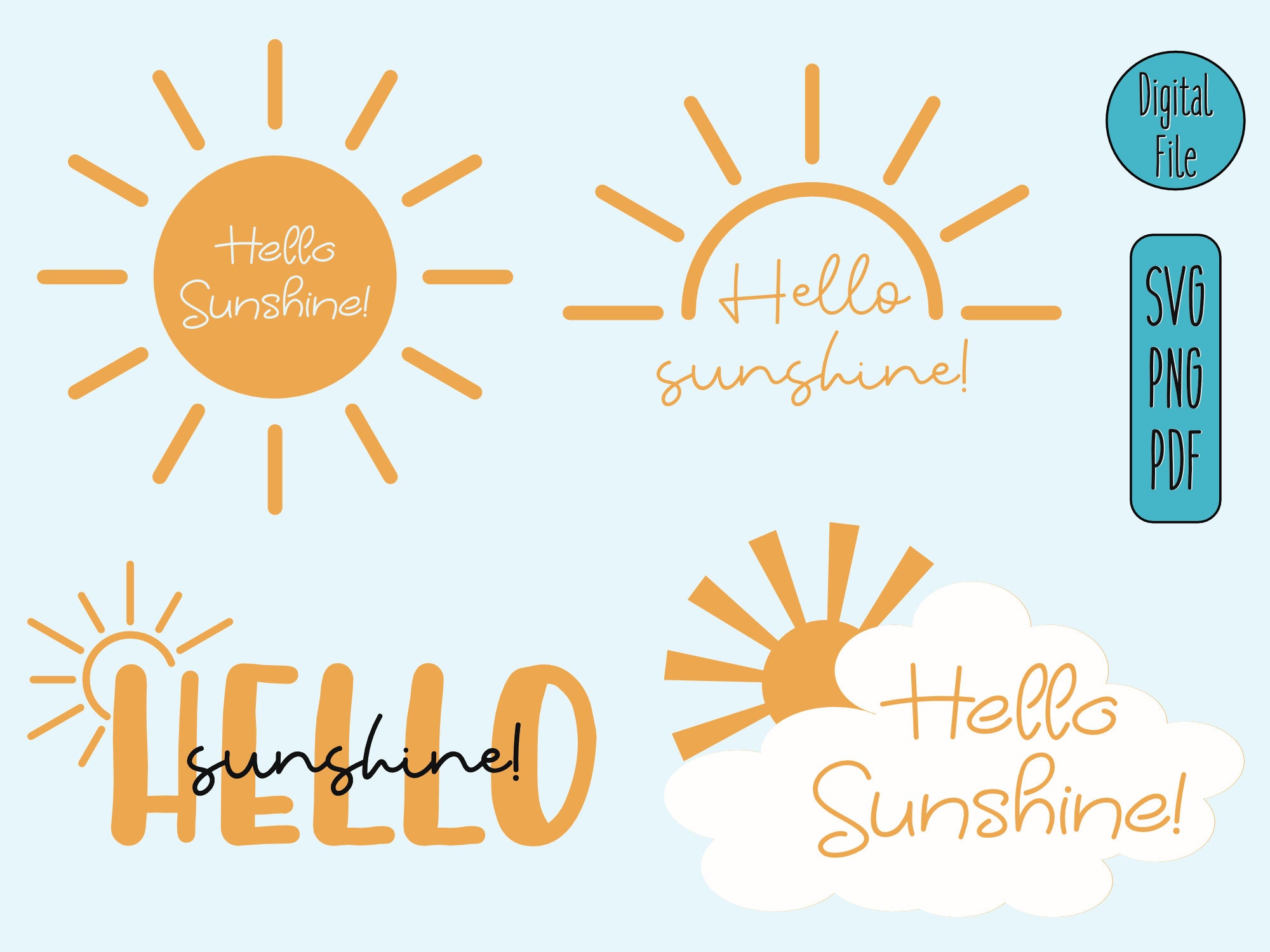 Sunshine SVG Bundle Sun Ray SVG Sunburst Design Hello - Etsy
