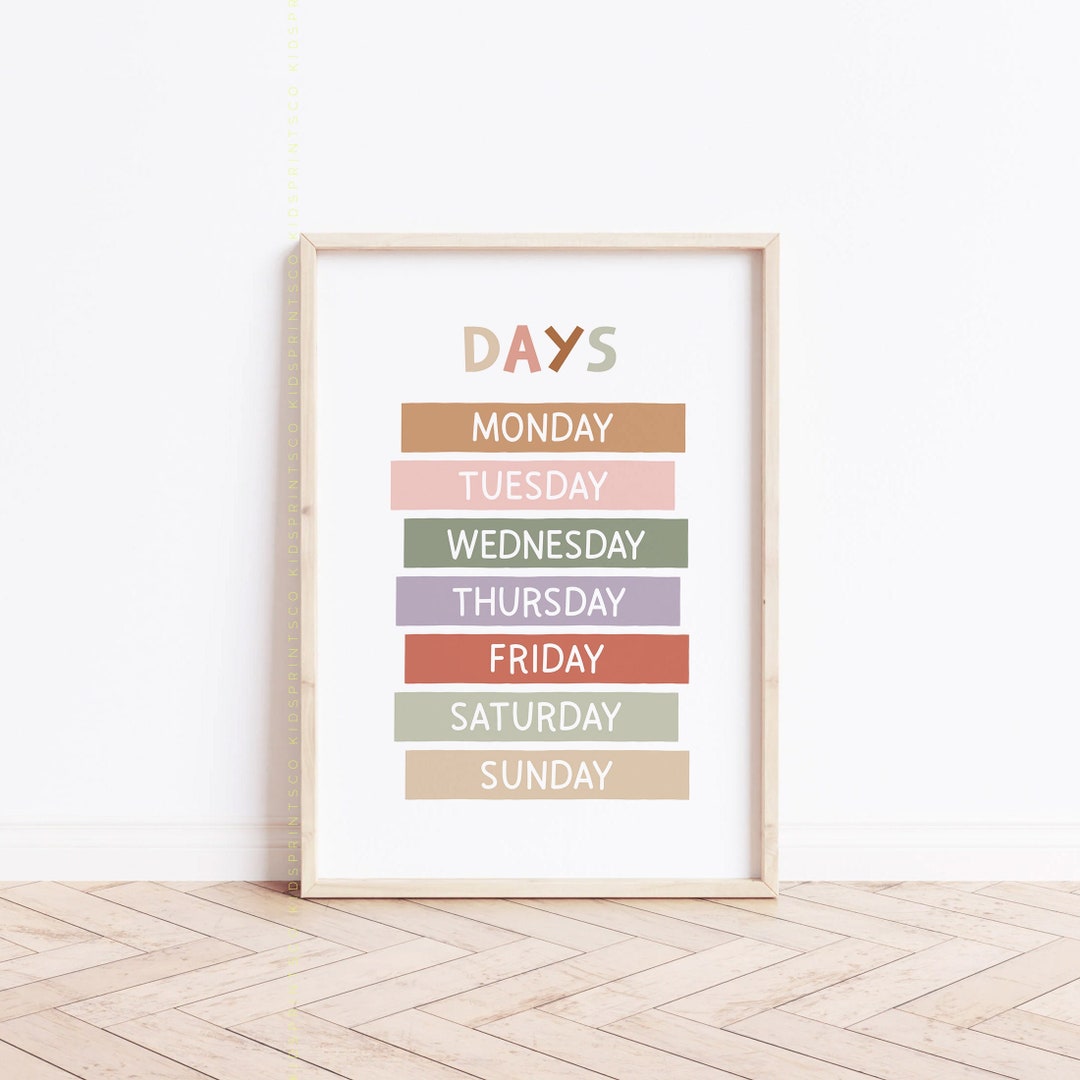 Days of the Week Poster Printable Wall Art Educational - Etsy