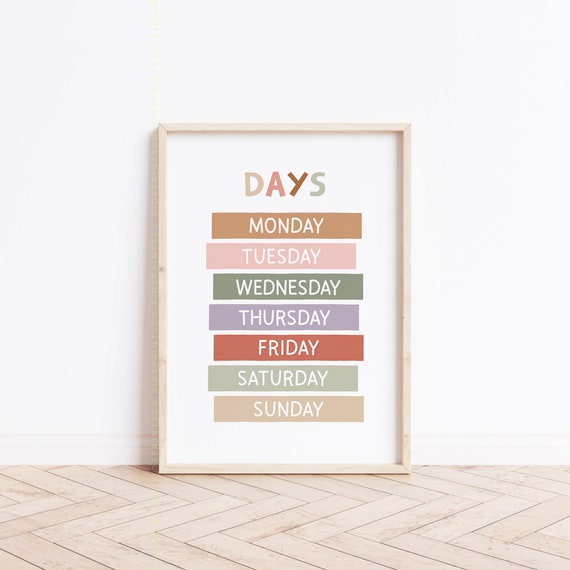 Days of the Week Poster Printable Wall Art Educational - Etsy