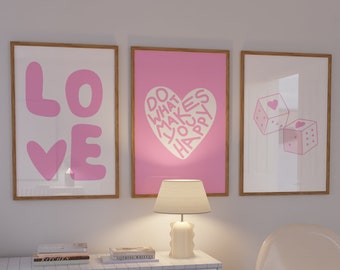 Pink Preppy Gallery Wall Art Set of 10 Trendy Retro Wall Art Set Cute ...