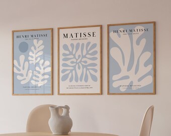Blue Matisse Print Set Printable Wall Art Blue Print Set Gallery Wall Set of 3 Prints Preppy ...