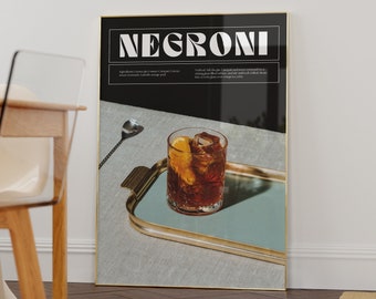 Negroni Print Cocktail Wall Art Kitchen Print Bar Cart Decor Alcohol ...
