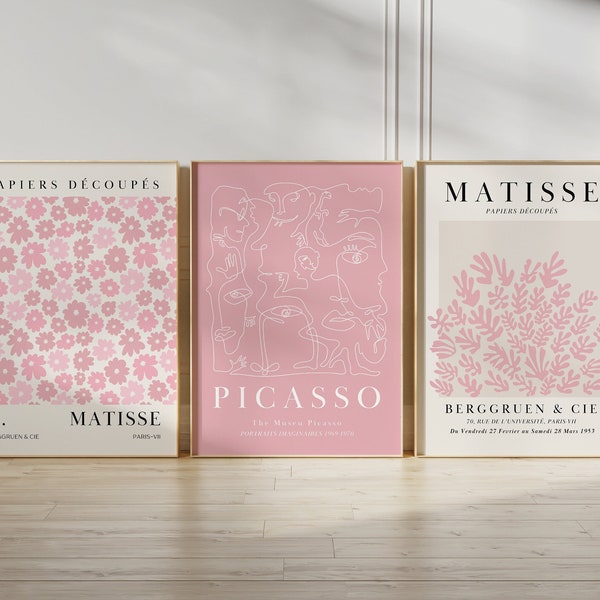 Retro Wall Art Print Set of 3, Pink Preppy Poster Set, Printable Trendy ...