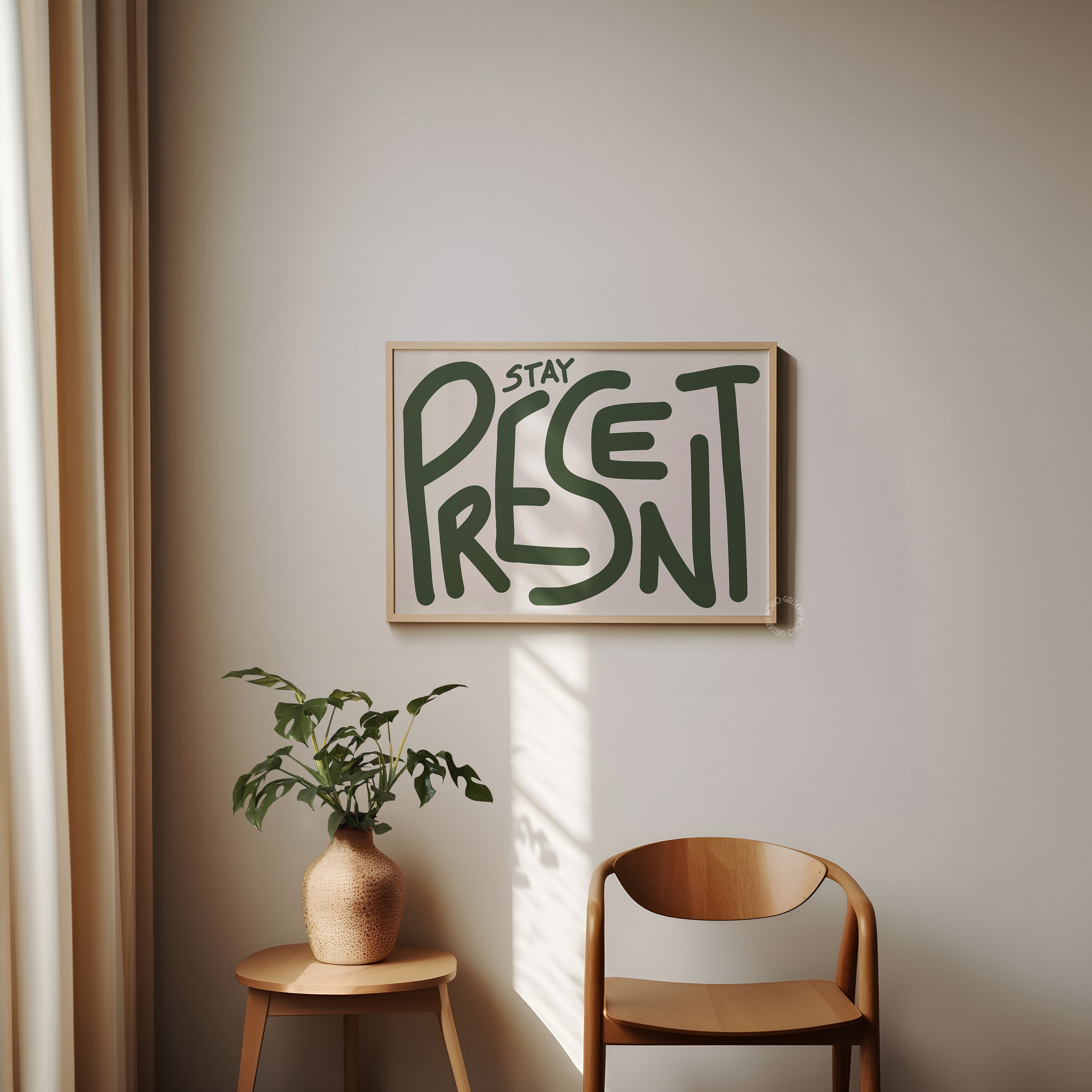 STAY PRESENT Horizontal Poster, Olive Green Art, Uplifting Affirmation ...