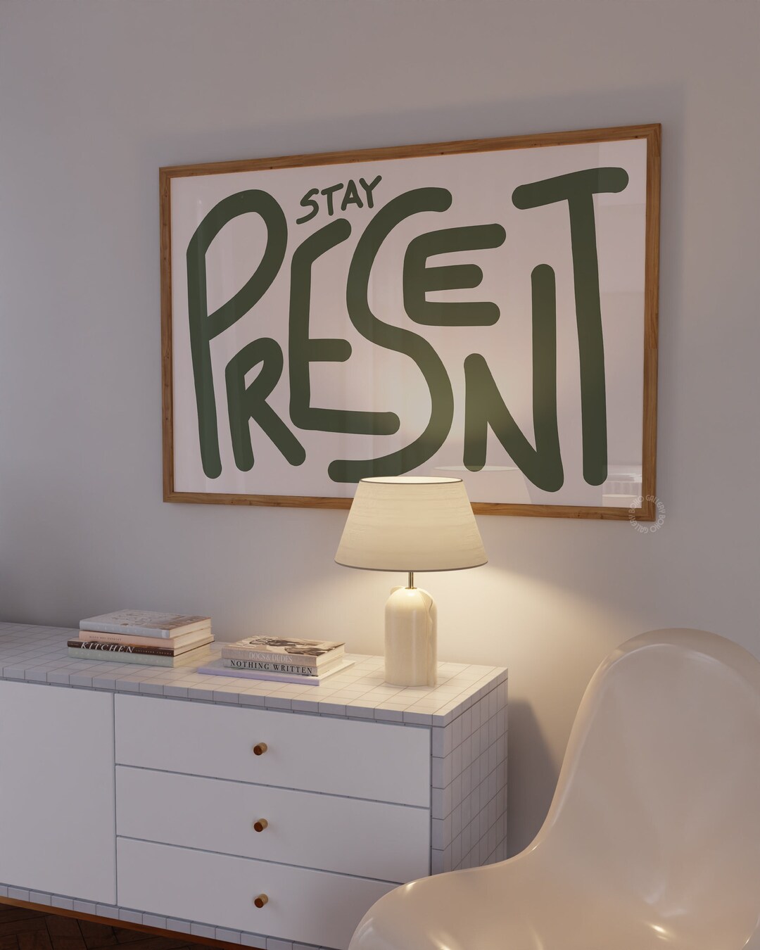 STAY PRESENT Horizontal Poster, Olive Green Art, Uplifting Affirmation ...