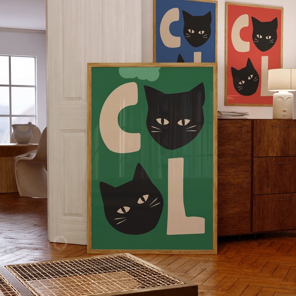 Cat Retro Poster Art - Etsy