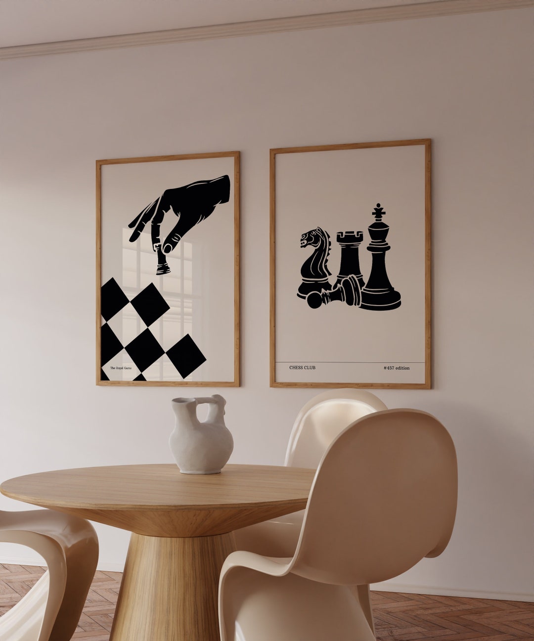 Chess Prints Gallery Wall Set of 2 Vintage Chess Poster Retro Wall Art ...