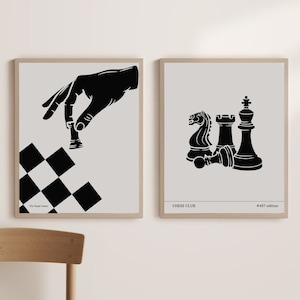 Chess Prints Gallery Wall Set of 2 Vintage Chess Poster Retro Wall Art ...