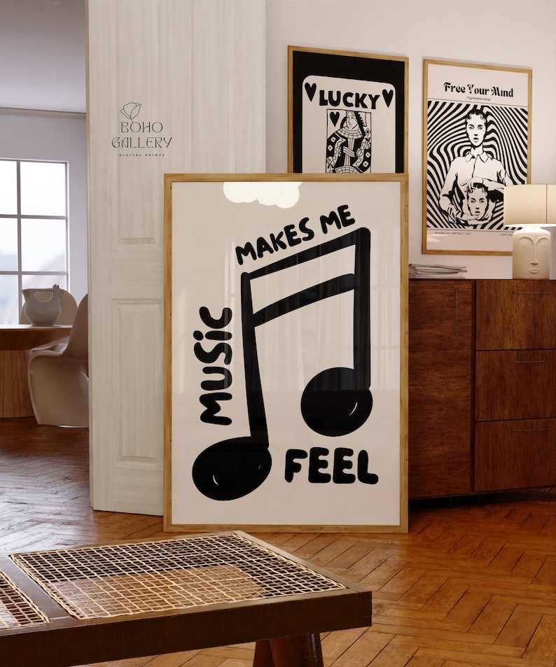 Retro Music Note Print: "music Makes Me Feel" Wall Art (digital ...