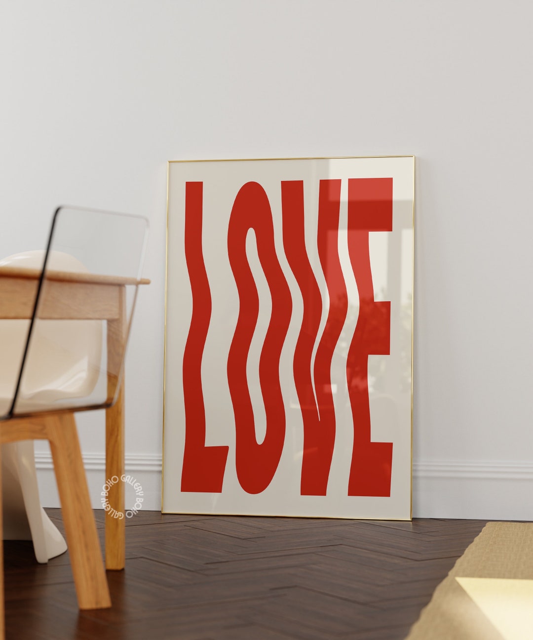 Red Love Print, Aesthetic Living Room Art, Love Wall Decor, Retro ...