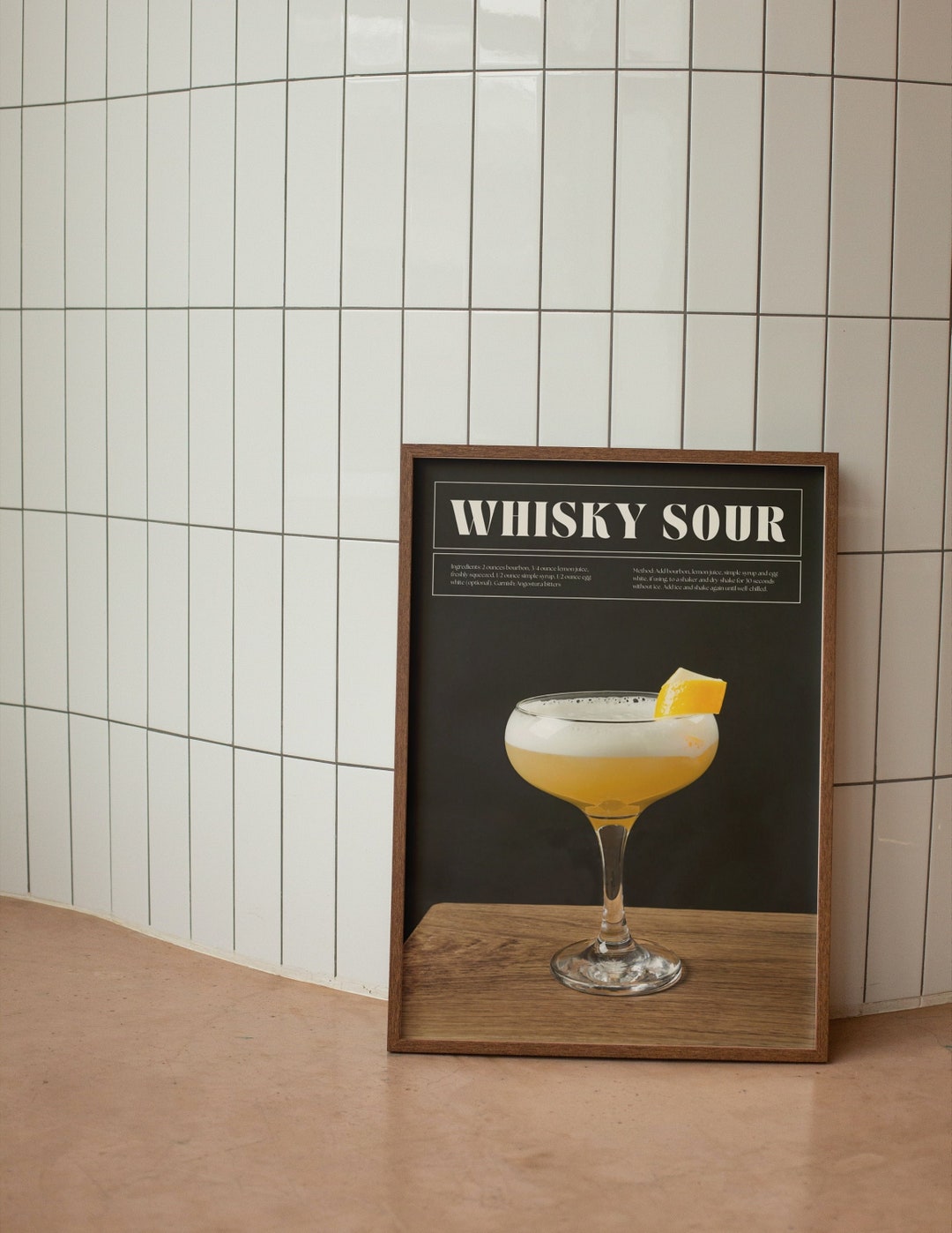 Whiskey Sour Art Print | Cocktail Art Poster | Bar Cart Decor ...