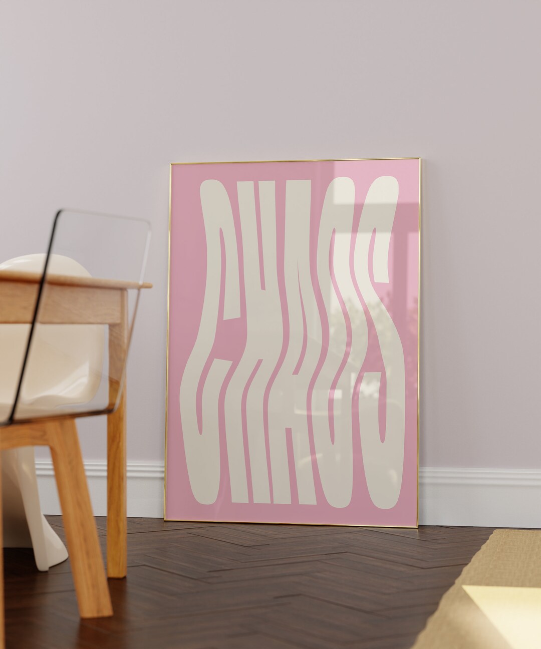 Pink Poster Trendy Retro Typography Print, CHAOS Printable Wall Art ...