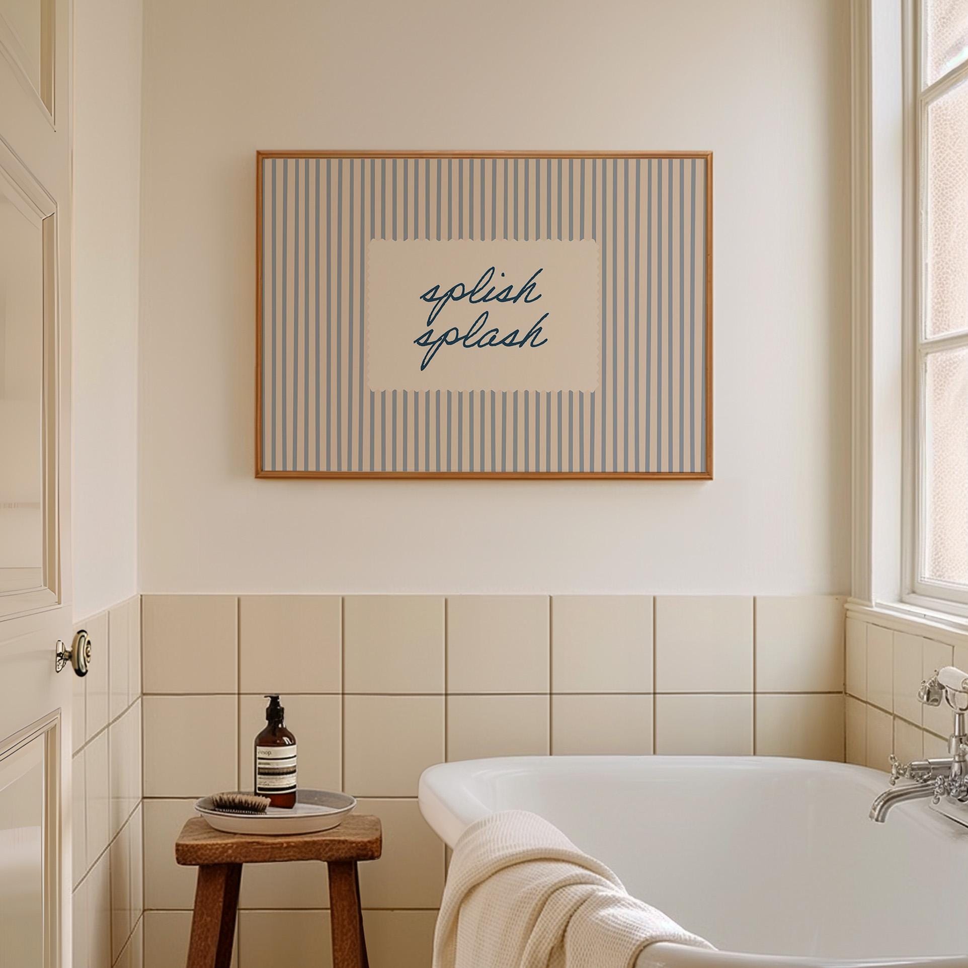 Splish Splash Print: Blue Striped Bathroom Art, Kids Bath Decor ...