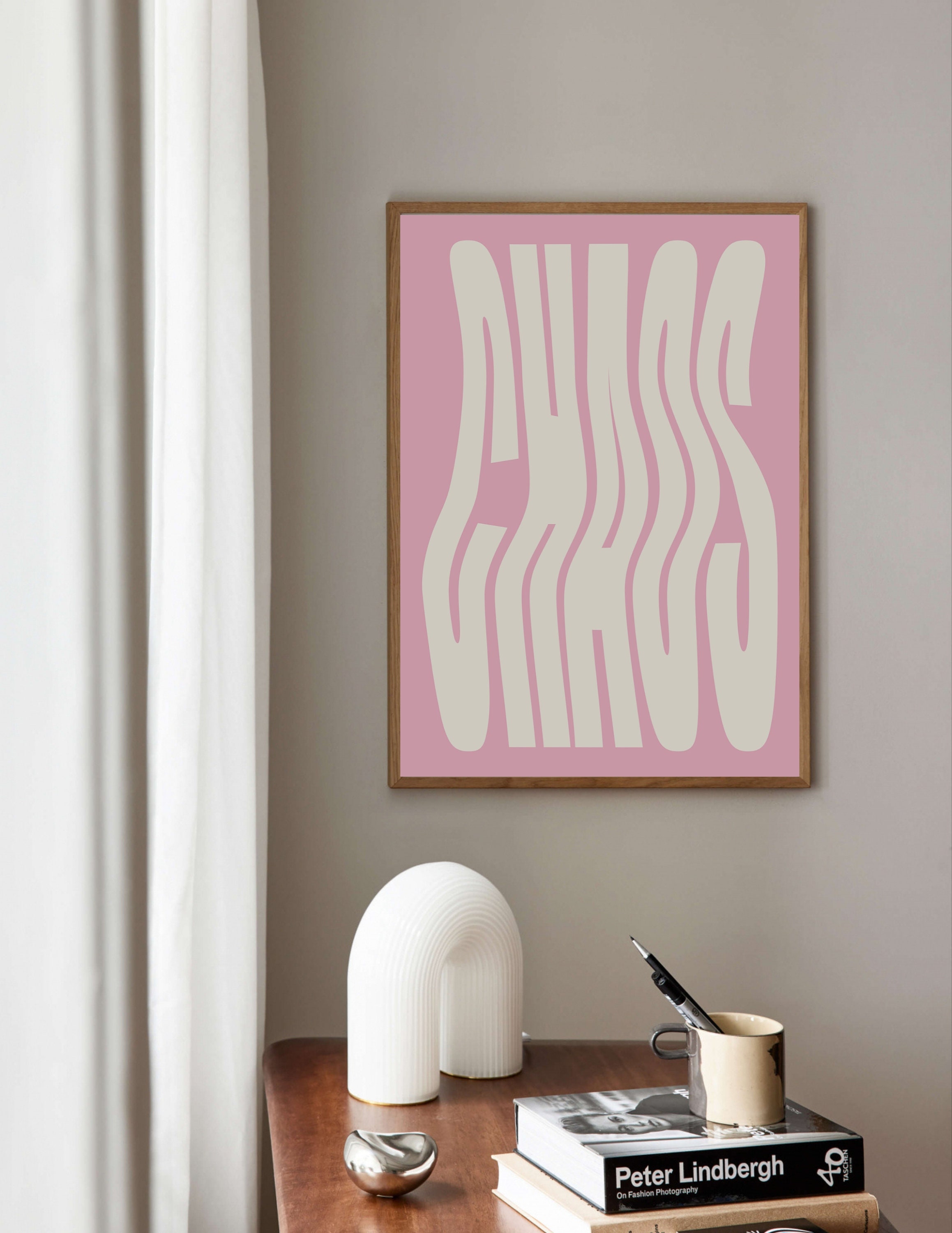 Pink Poster Trendy Retro Typography Print CHAOS Printable - Etsy