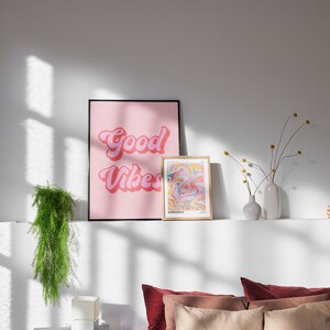 Good Vibes Print 70s Art Print Positive Quote Affirmation Poster Pink ...