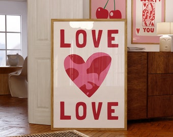 PRINTABLE DOWNLOAD Red LOVE U Art Print Eclectic Dorm Decor Love Poster ...