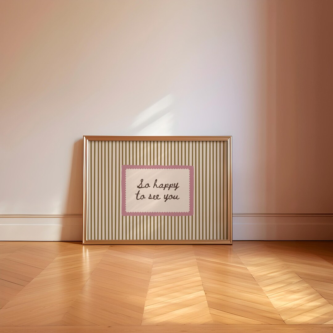 So Happy to See You Print: Neutral Striped Entryway Art, Coquette Decor ...
