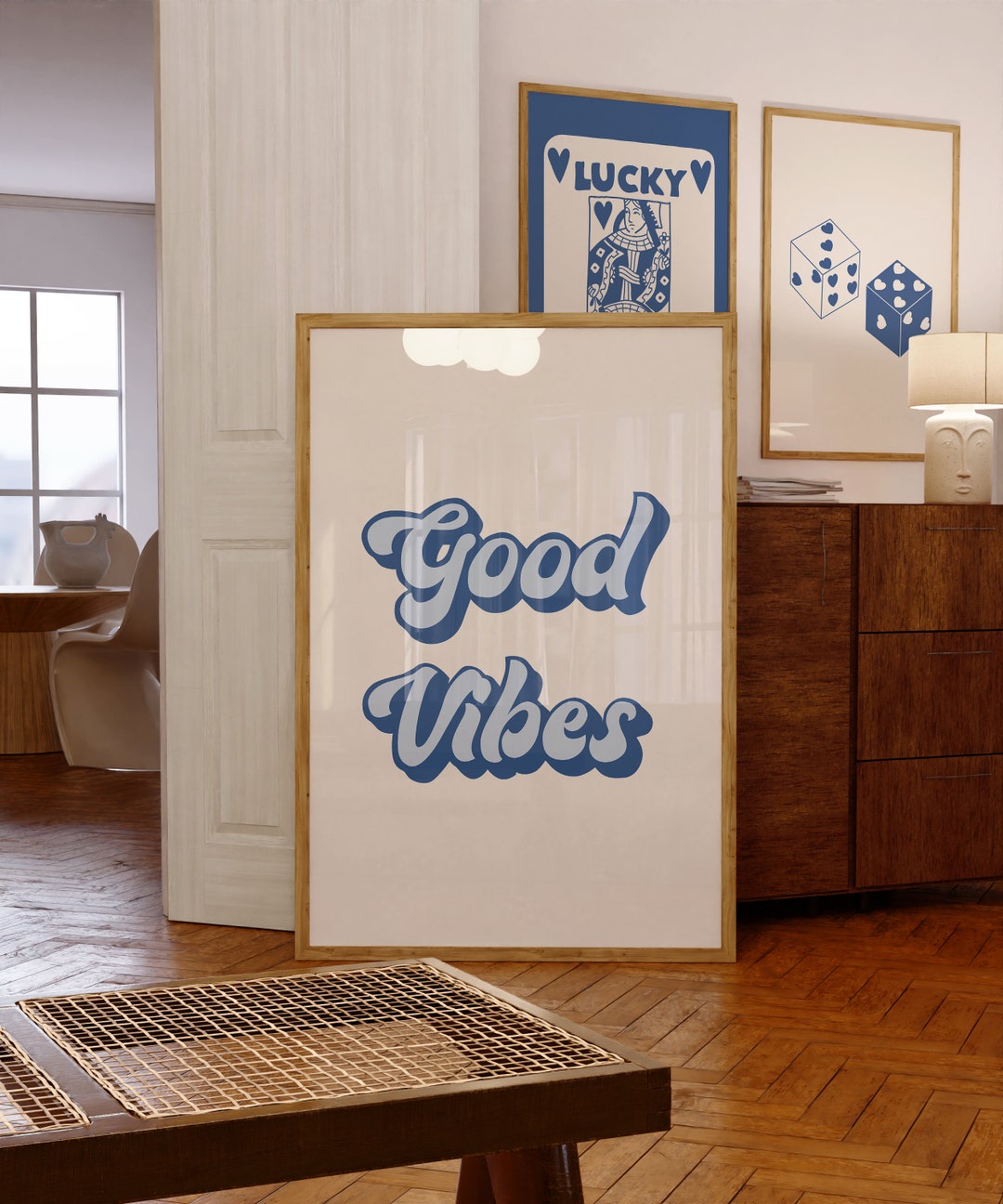 Blue Retro Wall Art Good Vibes Print Retro Quote Print Trendy Wall Art ...