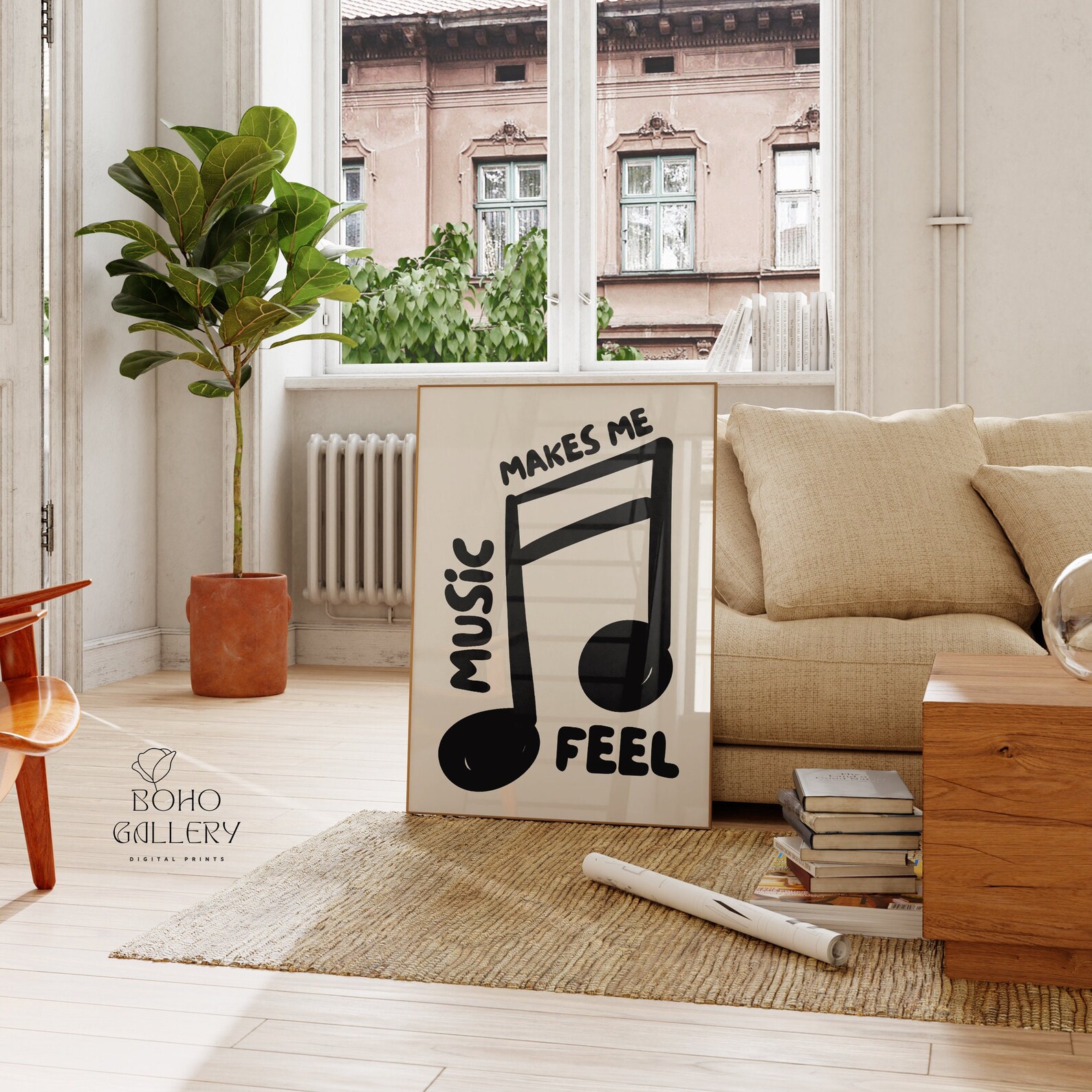 Retro Music Note Print: "music Makes Me Feel" Wall Art (digital ...