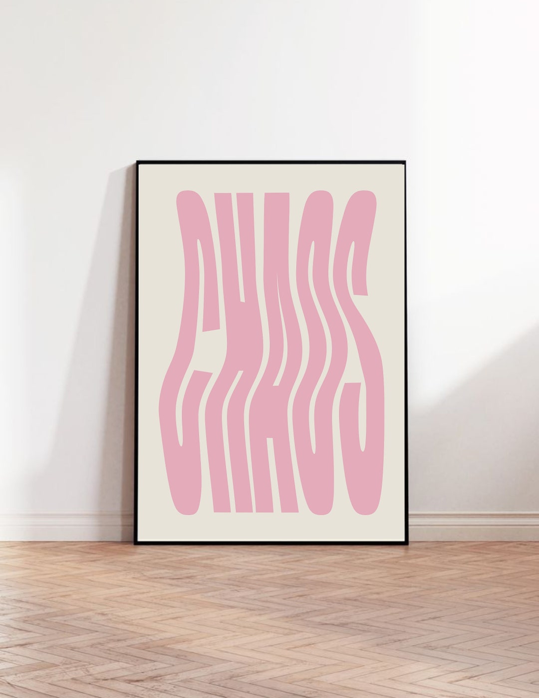 Modern Pink Typography Poster Abstract Wavy Print Contemporary Art ...