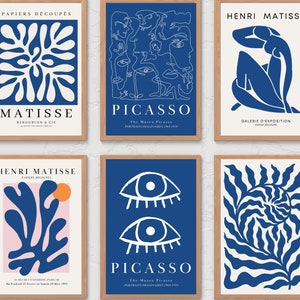 Navy Blue Matisse Wall Art Set of 6 Prints, Blue Boho Print, Matisse Exhibition Poster, Navy ...