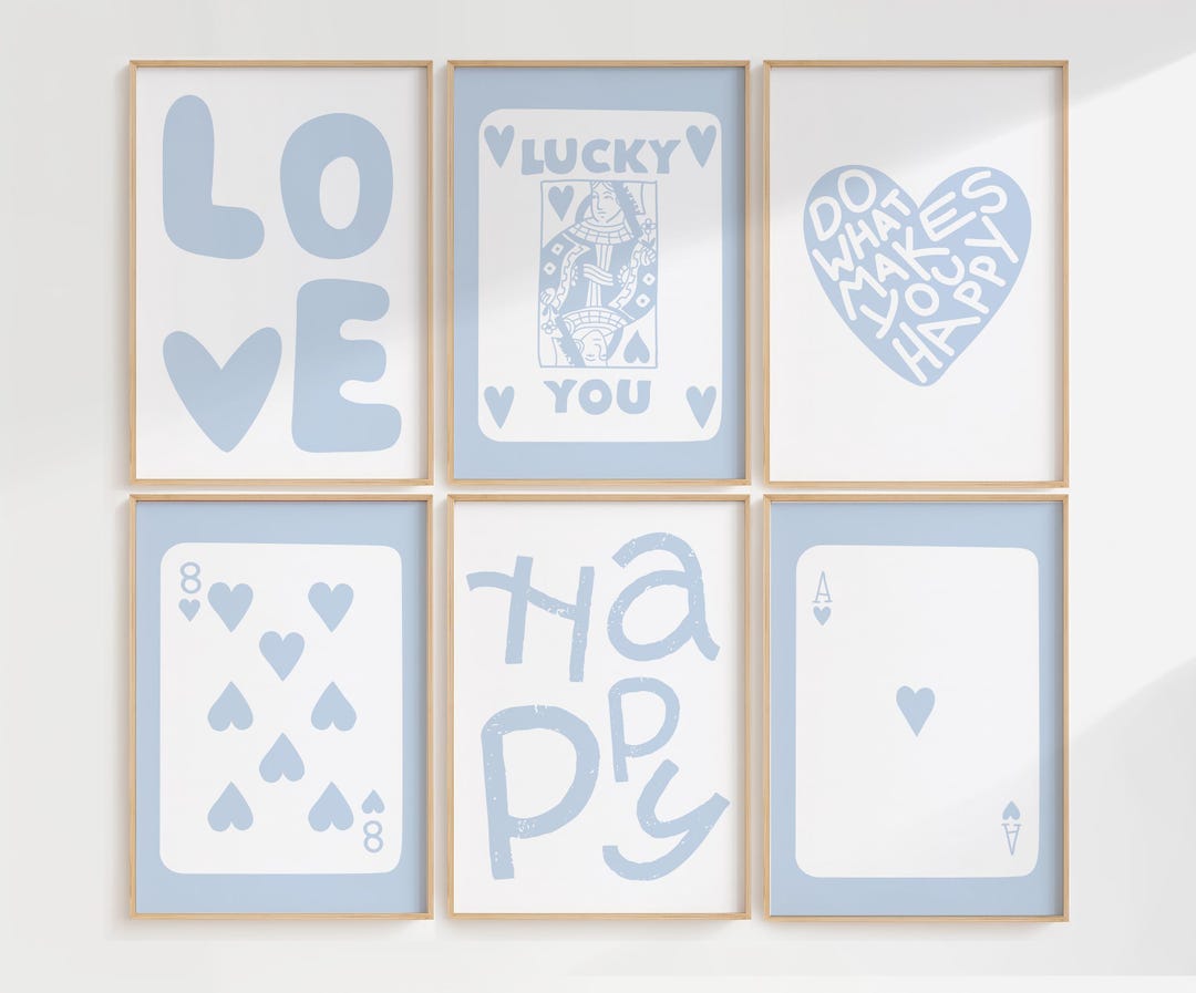 Blue and White Trendy Set of 6 Prints, Light Blue Preppy College Dorm ...