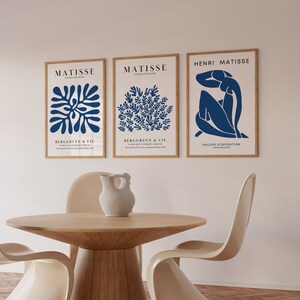 Blue Henri Matisse Set of 3 DIGITAL DOWNLOAD Navy Blue Gallery Wall Set Navy Blue Print Set of 3 ...