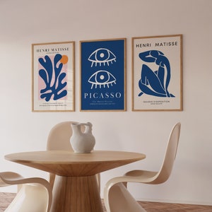 Navy Blue Matisse Wall Art Set of 6 Prints, Blue Boho Print, Matisse Exhibition Poster, Navy ...