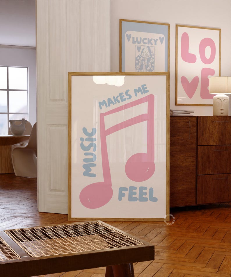 Pink & Blue Music Note Print: Preppy Dorm Decor (digital Download) - Etsy